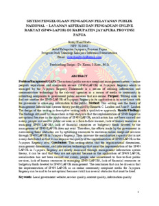 SISTEM PENGELOLAAN PENGADUAN PELAYANAN PUBLIK NASIONAL – LAYANAN ASPIRASI DAN PENGADUAN ONLINE ...